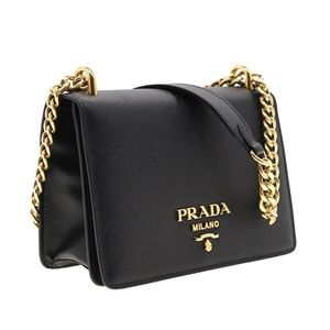 Prada | Bags | Prada Chain Crossbody Black Saffiano Leather New | Poshmark